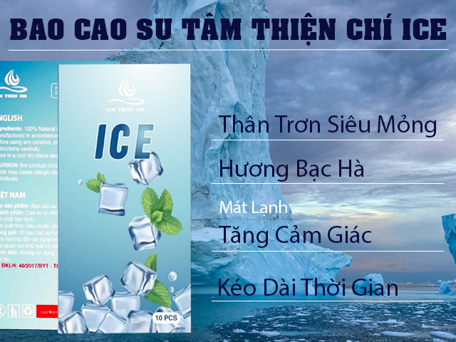 Bao cao su ICE siêu mỏng bạc hà the mát Tâm Thiện Chí – hộp 10 chiếc – Queen Sextoy